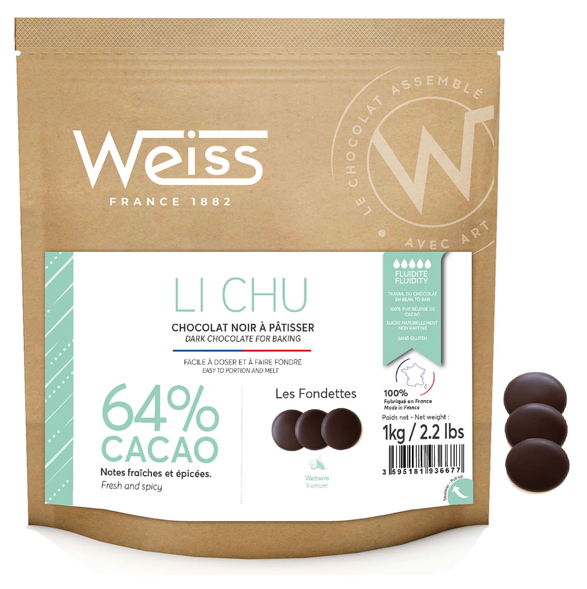 Cioccolato fondente Li Chu 64% - 1 kg - Weiss - Meilleur du Chef