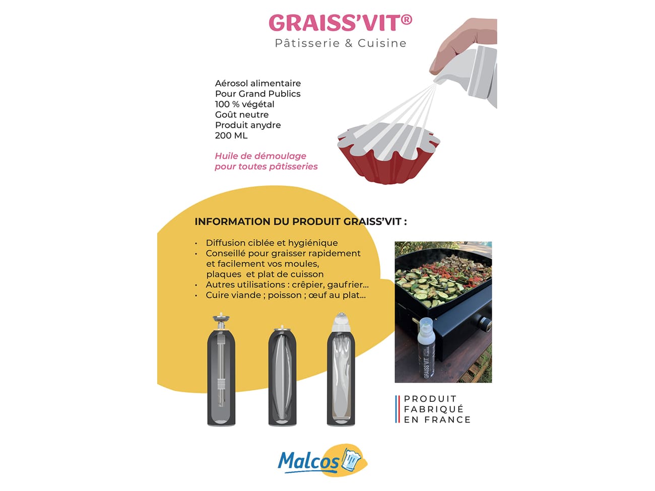 Baking Oil Spray - Graiss'Vit - 200ml - Malcos - Meilleur du Chef