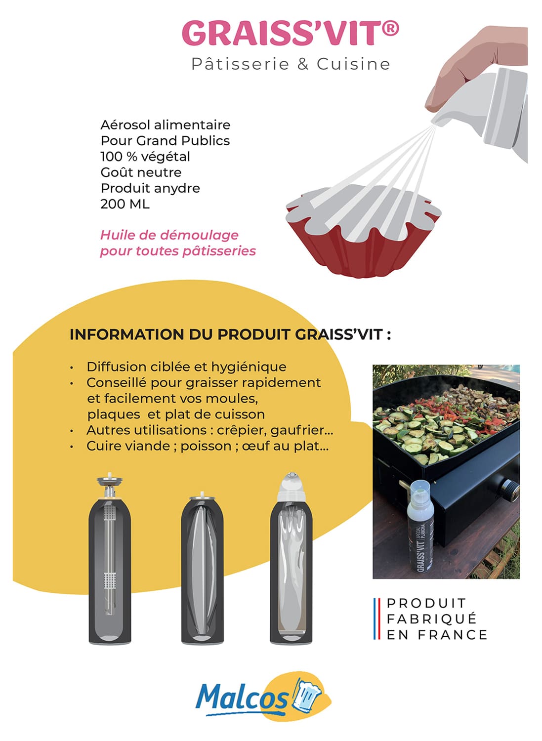 Baking Oil Spray - Graiss'Vit - 200ml - Malcos - Meilleur du Chef