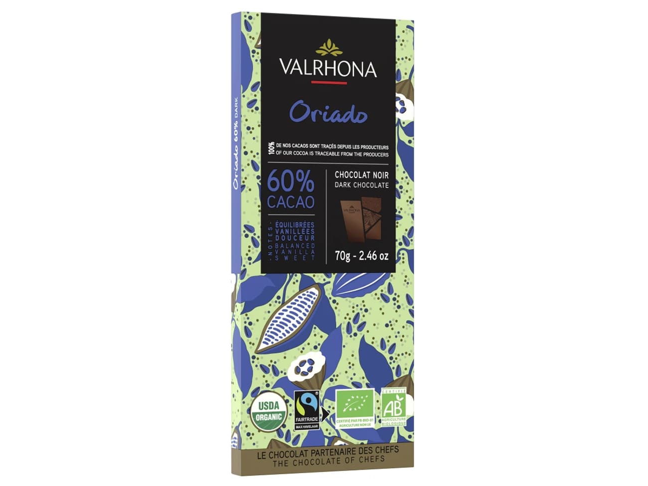 Organic Dark Chocolate Bar - Oriado 60% - 70g - Valrhona - Meilleur du Chef