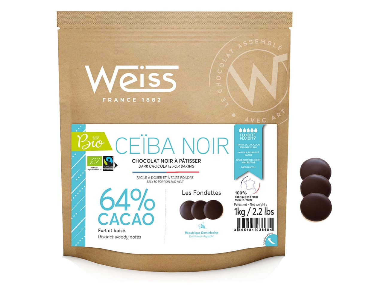 Organic Dark Chocolate - 64% cocoa - 1 kg - Weiss - Meilleur du Chef