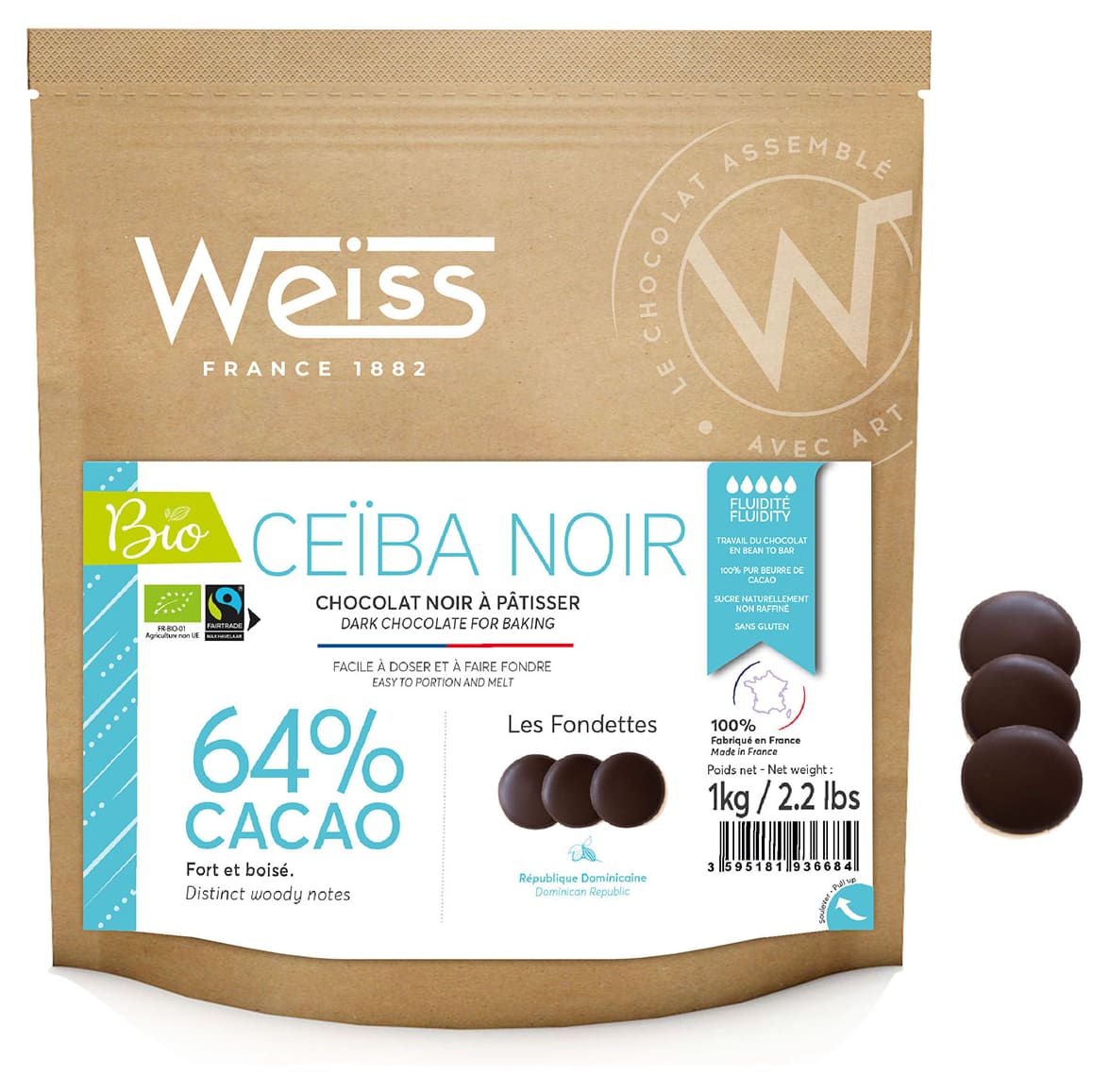 Organic Dark Chocolate - 64% cocoa - 1 kg - Weiss - Meilleur du Chef