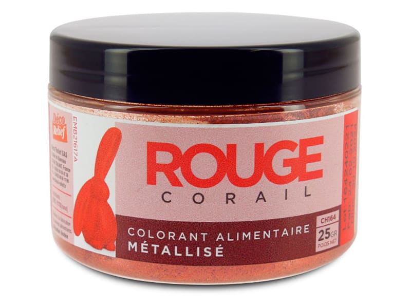 Colorant alimentaire métallisé rouge corail - poudre liposoluble - 25 g ...