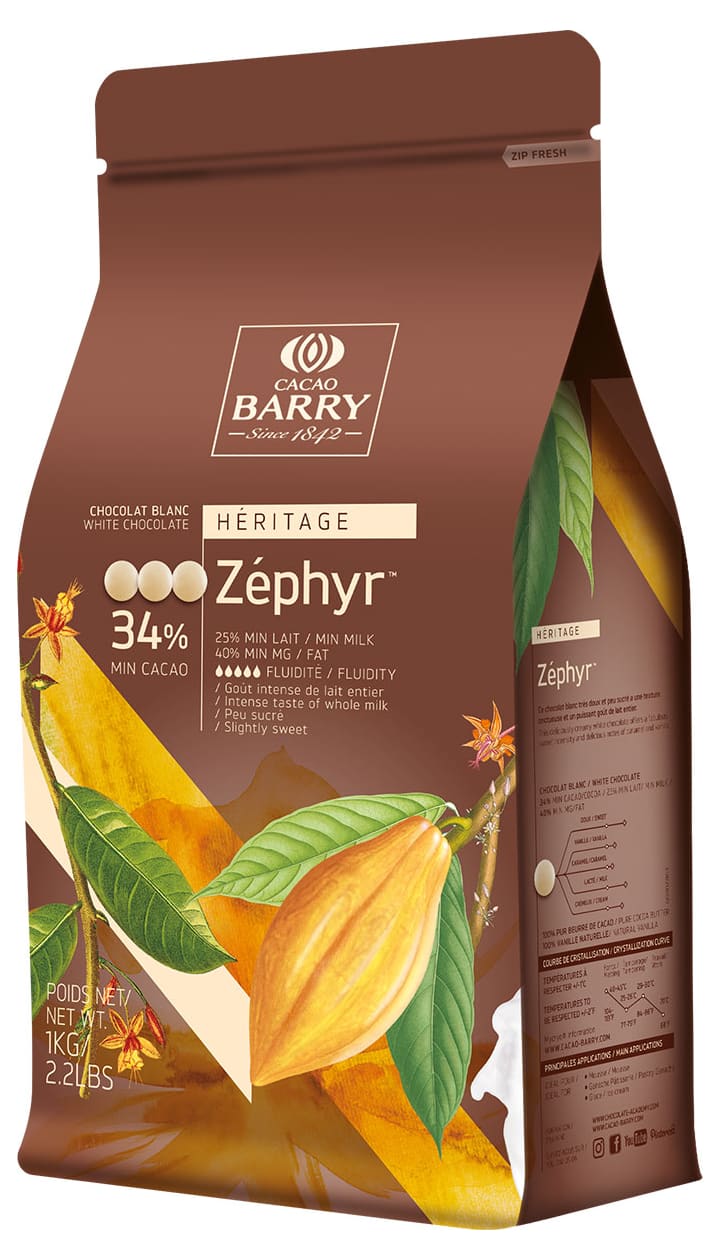 Chocolat blanc Zéphyr - 34% cacao - 1 kg - Cacao Barry - Meilleur du Chef