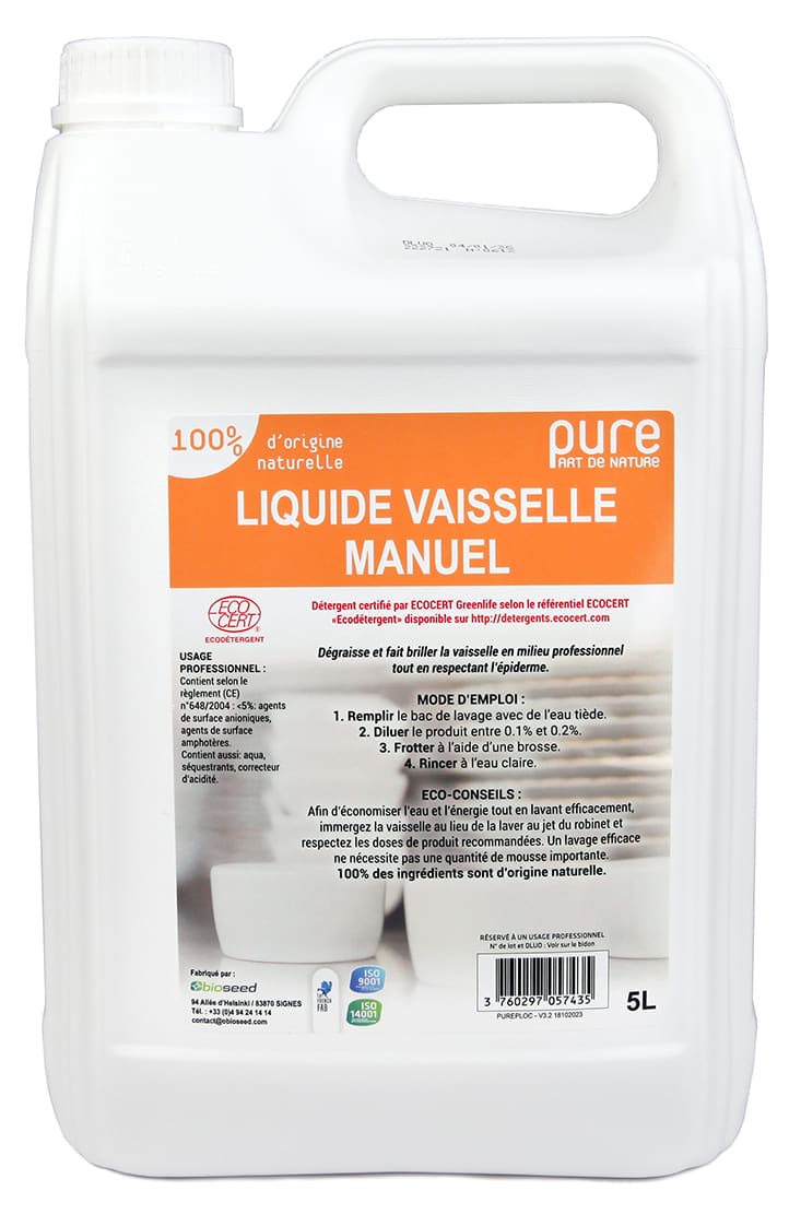 Nettoyant vaisselle à la main - 100% d'origine naturelle - 5 L ...